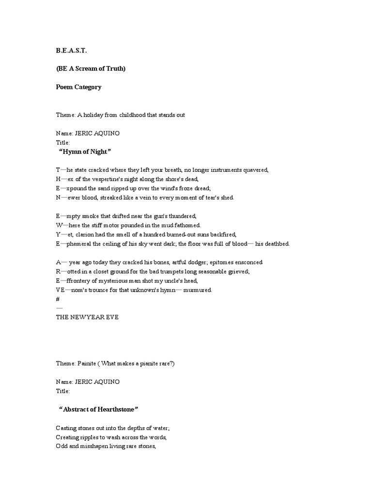 B.E.A.S.T. (BE A Scream of Truth) Poem Category | PDF | Cannabis (Drug)