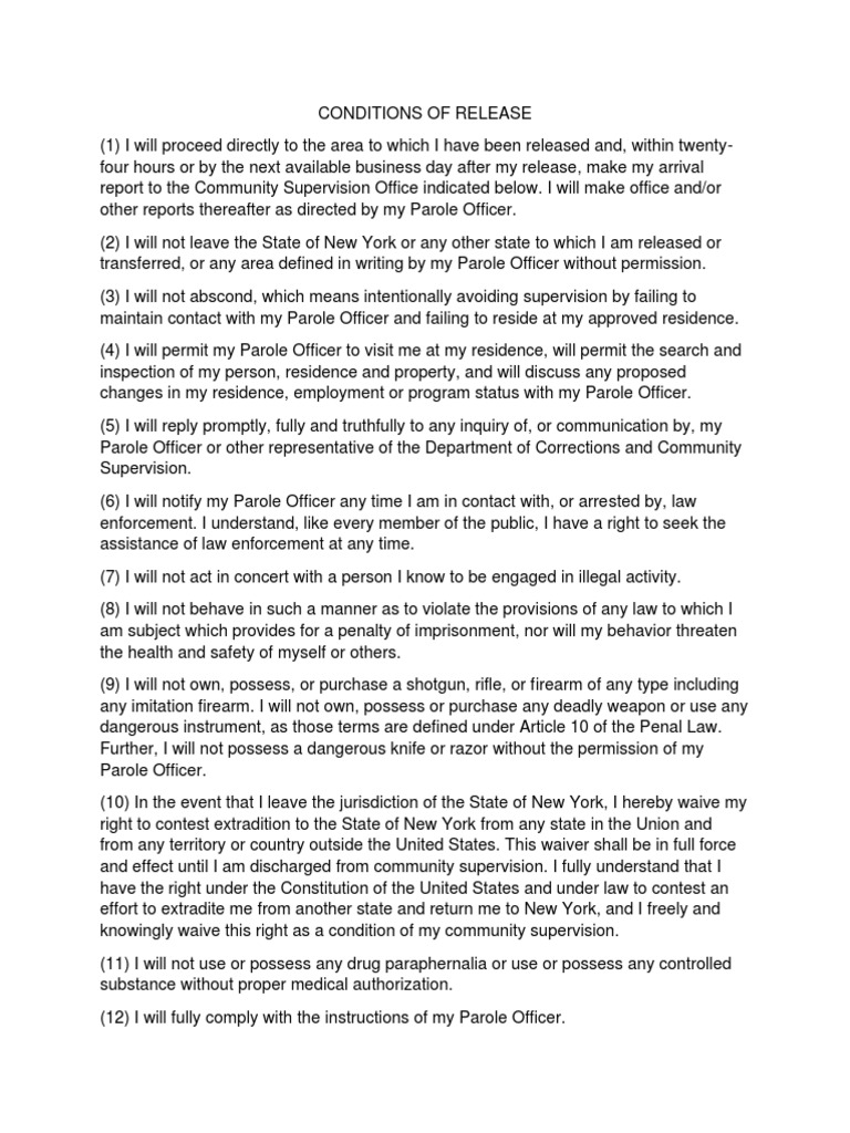 Eric Smith - Conditions of Release | PDF | Parole | Justice