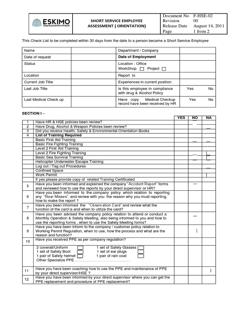 Short Employee Service Assessment | PDF | Personal Protective Equipment ...