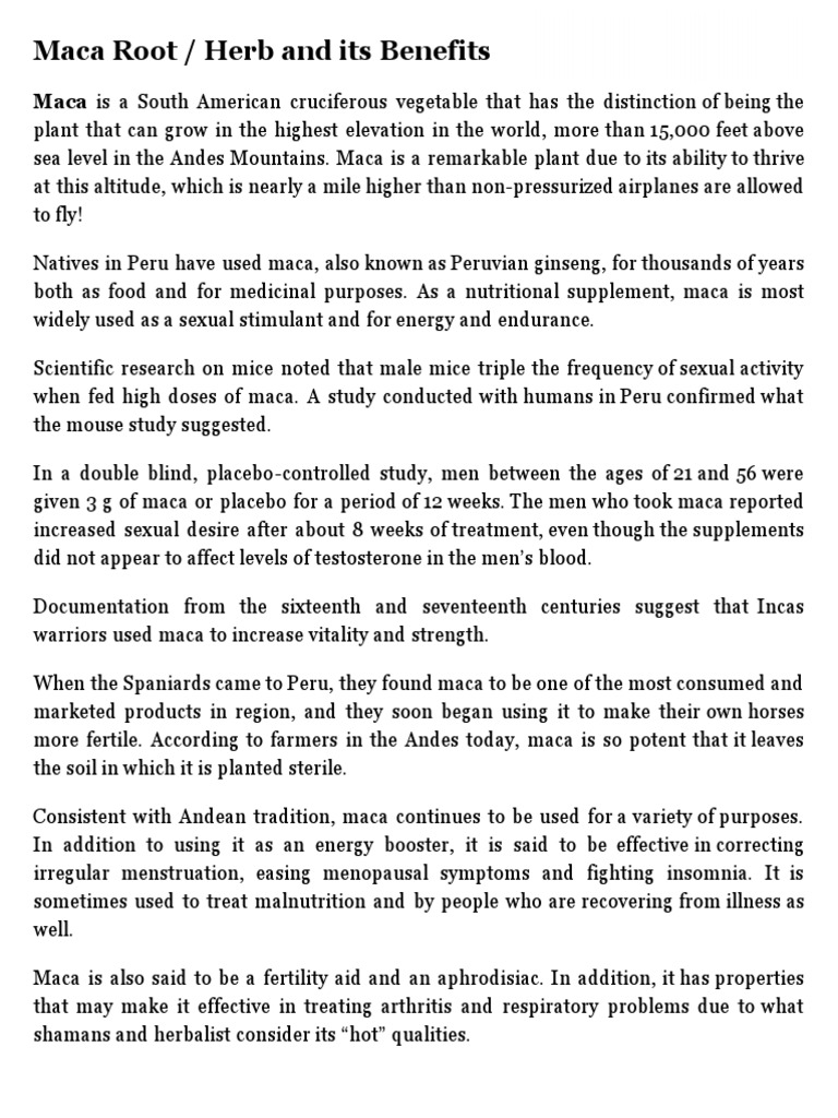 Maca Root - Herb and Its Benefits | PDF