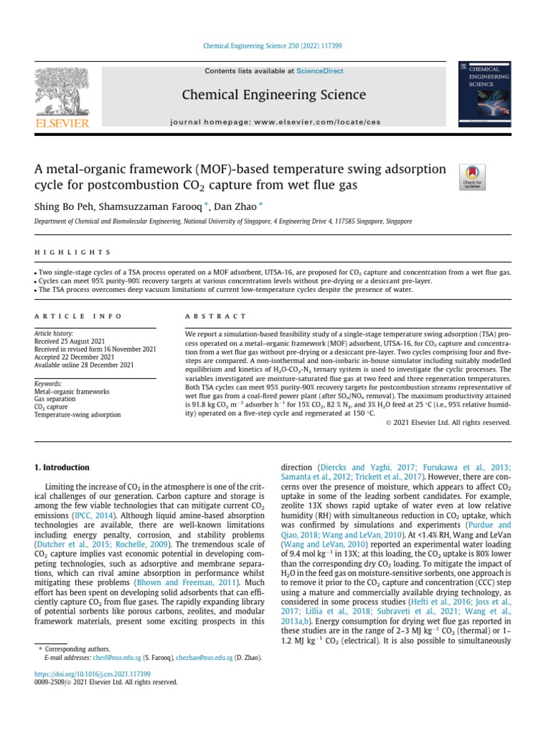 MOF-Based CO2 Capture from Wet Flue Gas | PDF | Adsorption | Heat Transfer