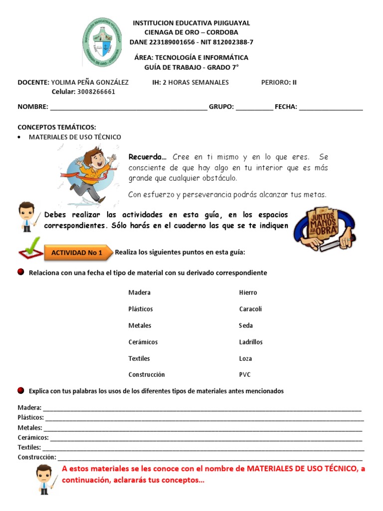 Guía de Trabajo Grado 7° | PDF | Materiales