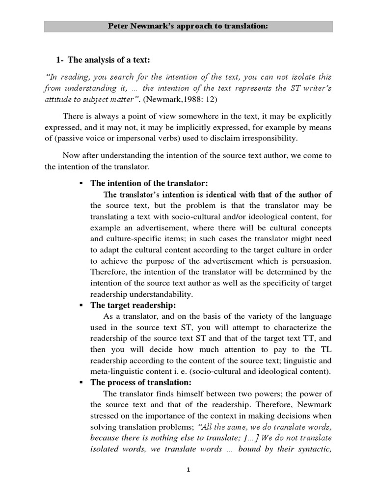 Newmark's Translation Methods and Procedures | PDF | Translations ...