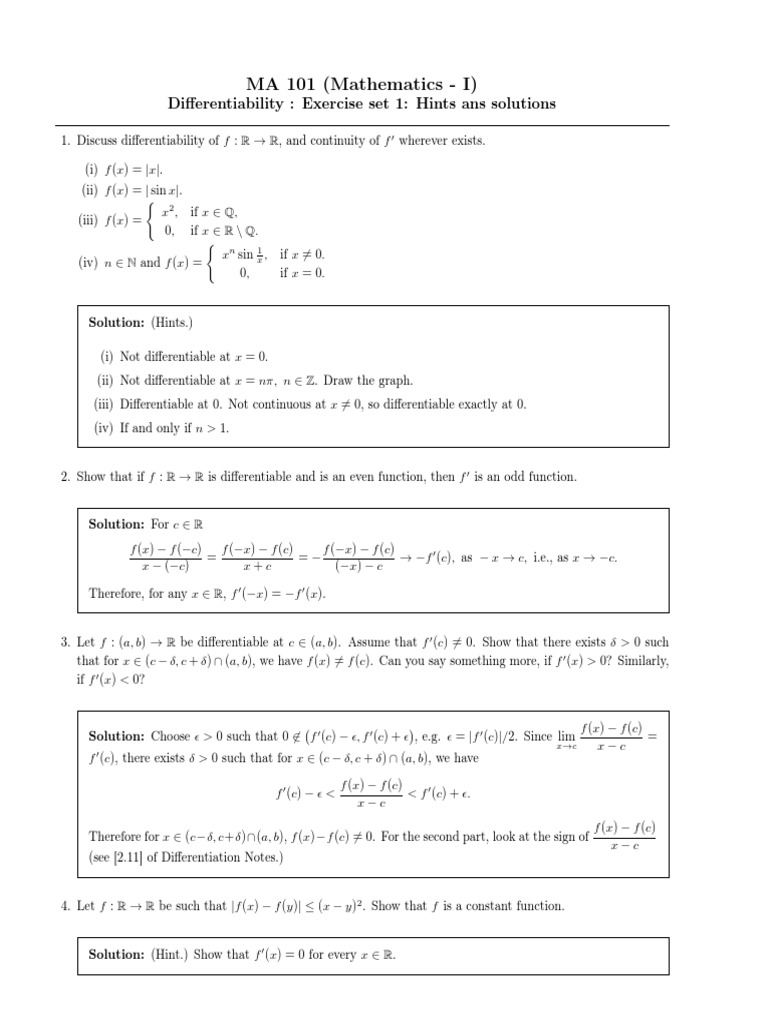 Solutions Problem Set 1 (Diff) | PDF | Functions And Mappings | Analysis