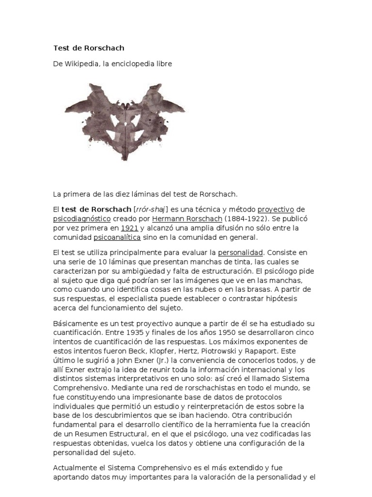 Test de Rorschach | PDF | Sicología | Science