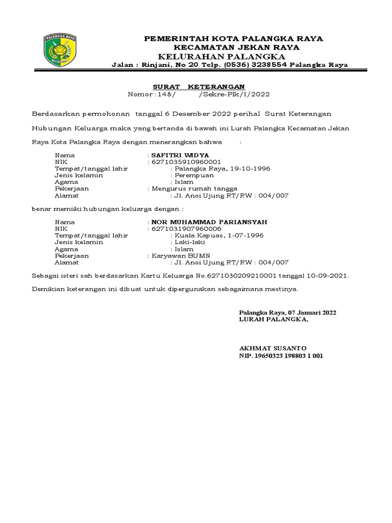 Surat Keterangan Hubungan Keluarga | PDF