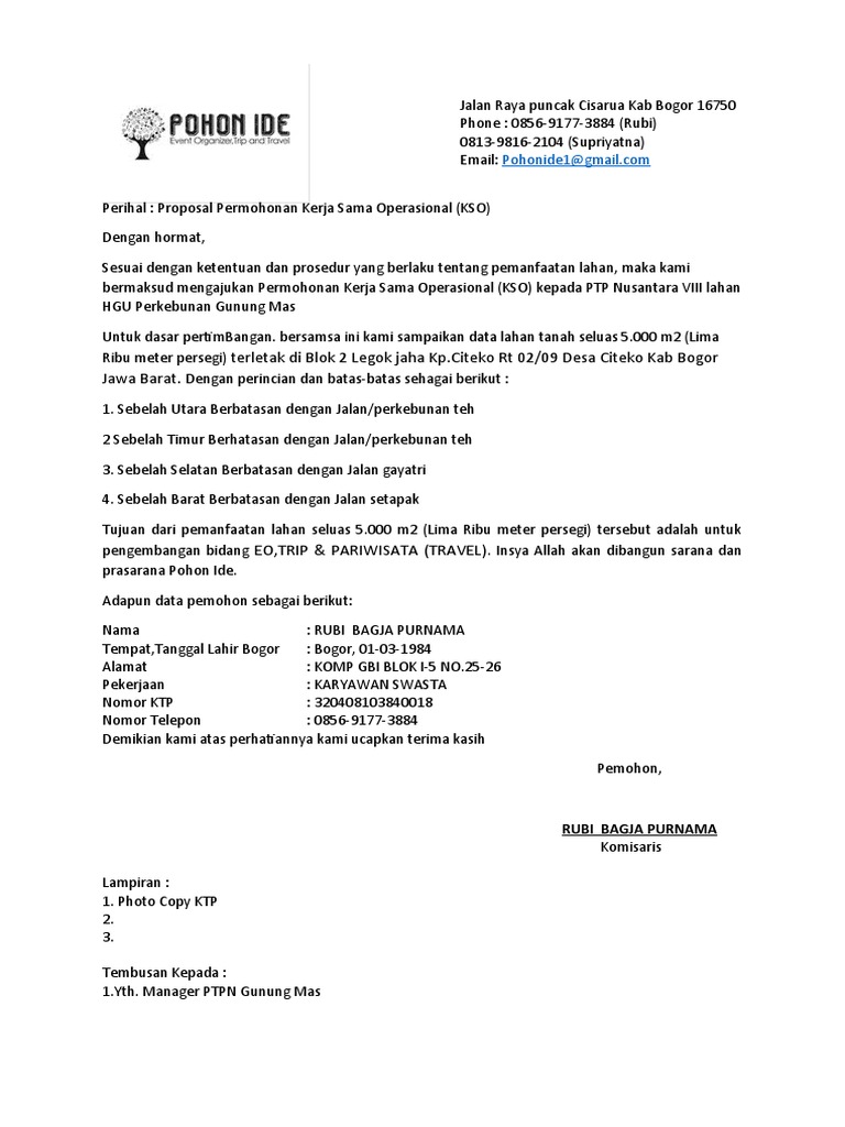 Proposal Permohonan Kerja Sama Operasional (KSO) | PDF