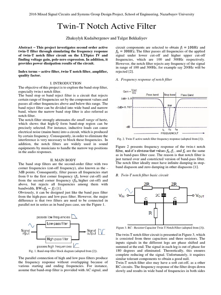 Project Twin T Notch Active Filter | PDF | Electronic Filter | Low Pass ...