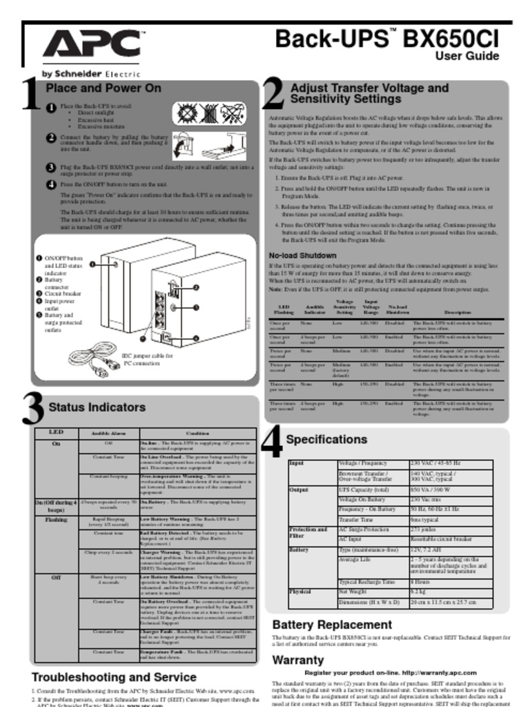 Back-UPS BX650CI: User Guide Place and Power On | PDF | Electrical ...