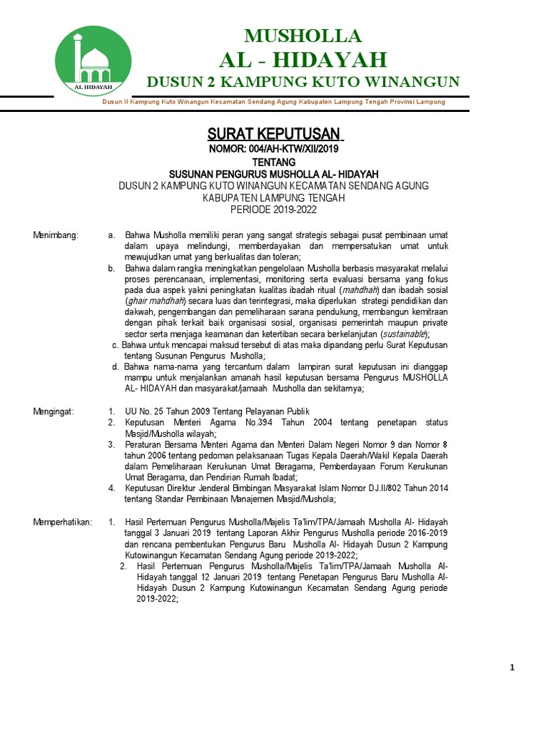 SK Pengurus Takmir Masjid 2016-2019 | PDF