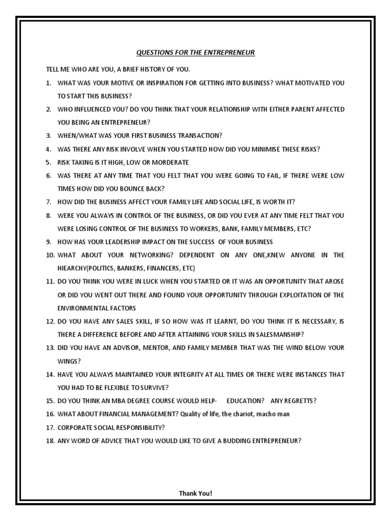 1 Questions For The Entrepreneur | PDF