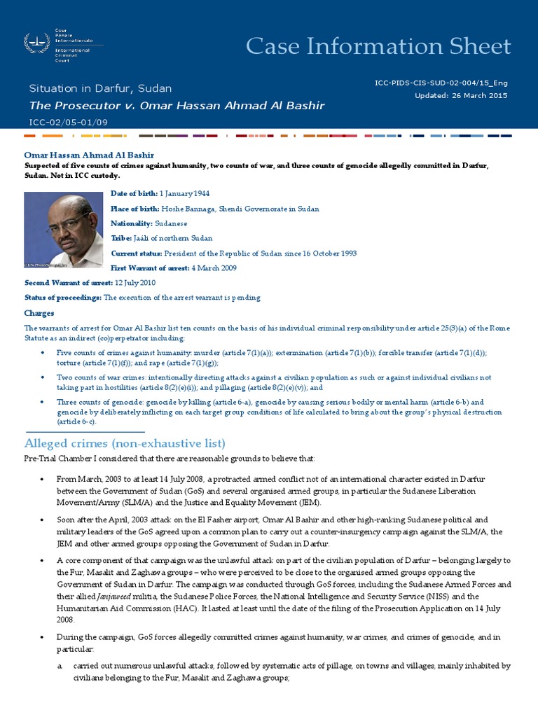 Case Information Sheet: The Prosecutor v. Omar Hassan Ahmad Al Bashir ...