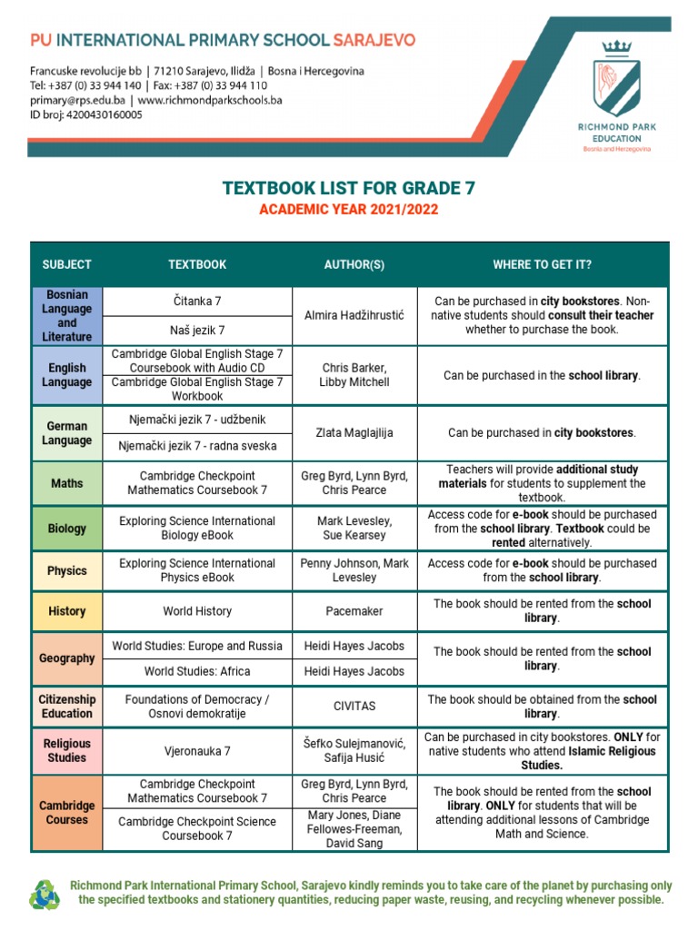 Books and Stationery Grade 7 | PDF | Textbook