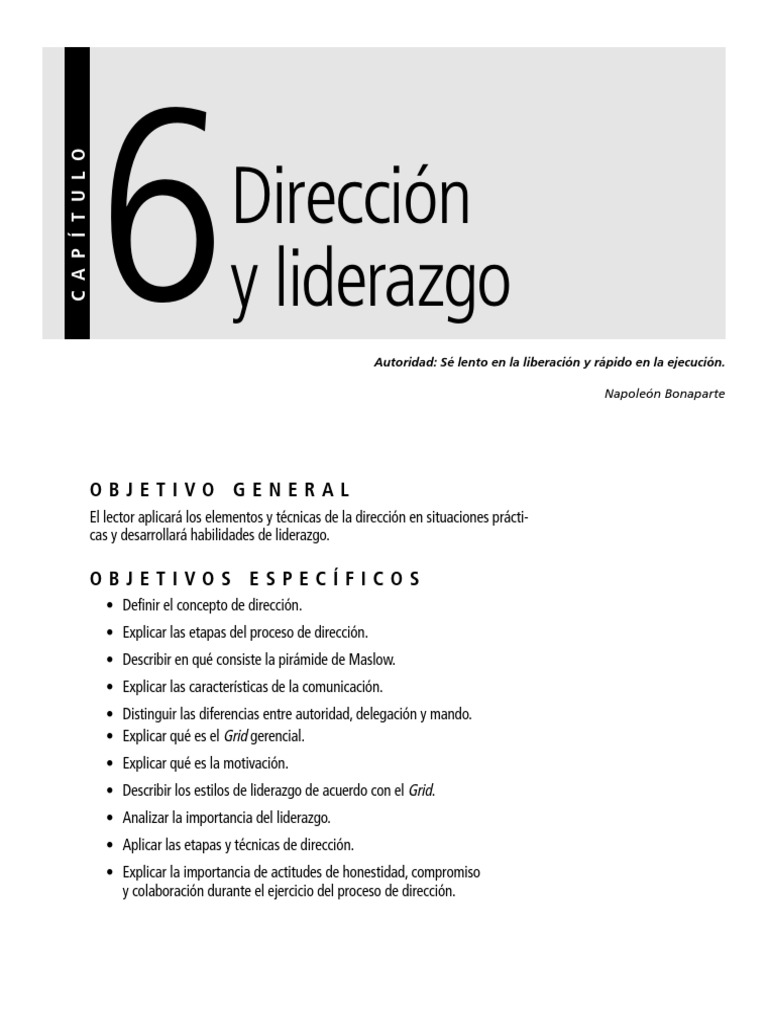 Dirección y Liderazgo: Objetivo General | PDF | Toma de decisiones | Liderazgo