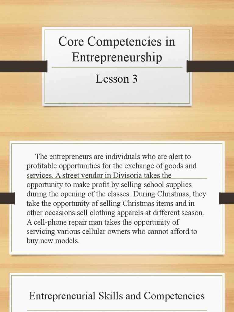 Core Competencies in Entrepreneurship | PDF | Entrepreneurship | Swot ...