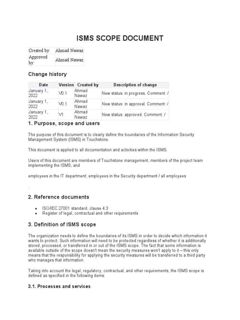 Isms Scope Document | PDF | Computing | Information Technology