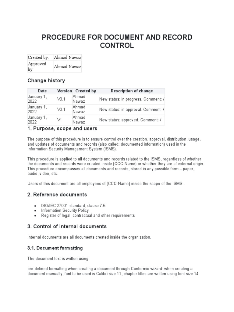Procedure For Document and Record Control | PDF | Computing ...