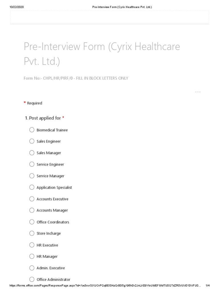Pre-Interview Form (Cyrix Healthcare Pvt. LTD.) | PDF | Computer ...