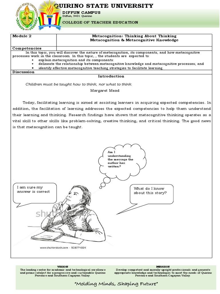 Facilitating Module Sally Module 2 Metacognitionthinking | PDF | Metacognition | Procedural ...