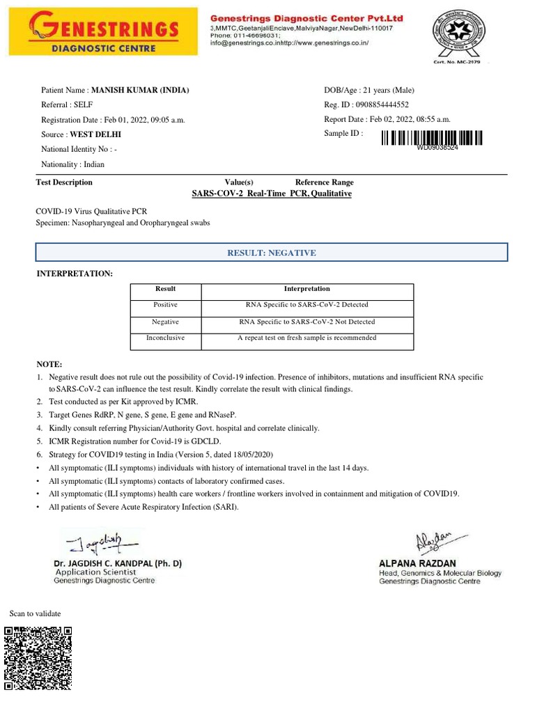 Emp#014 RT PCR Report | PDF | Medical Specialties | Public Health