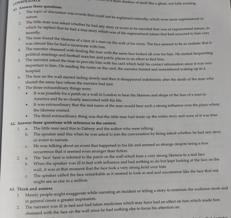 Class 7 English Course Chapter 11.the Face On The Wall. | PDF