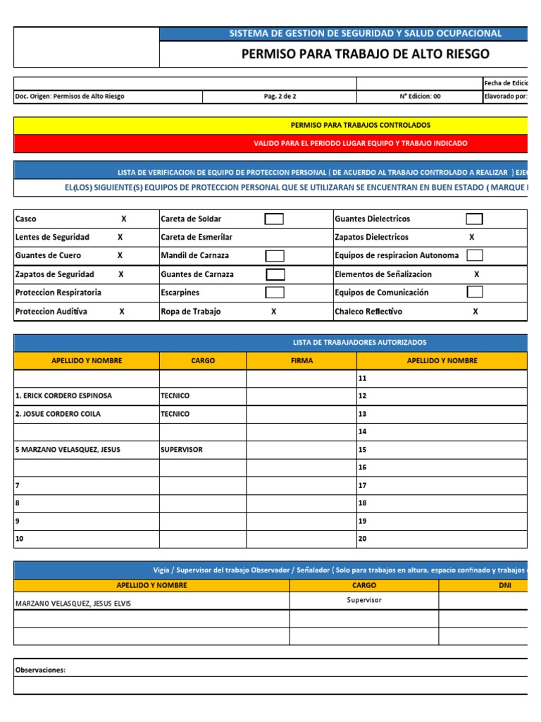 Formato de Permiso Escrito para Trabajo de Alto Riesgo-1 | PDF