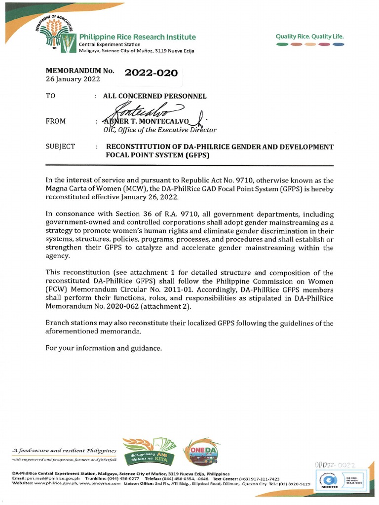 Memo No. 2022 020 Reconstitution of GFPS | PDF
