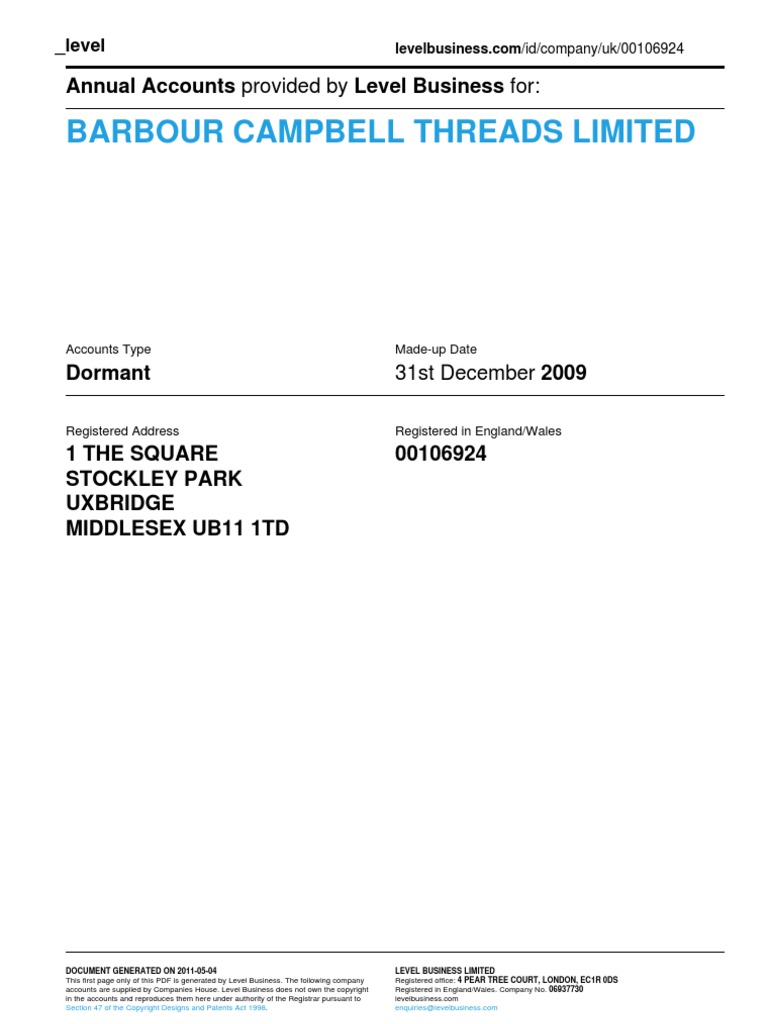 BARBOUR CAMPBELL THREADS LIMITED - Company Accounts From Level Business ...