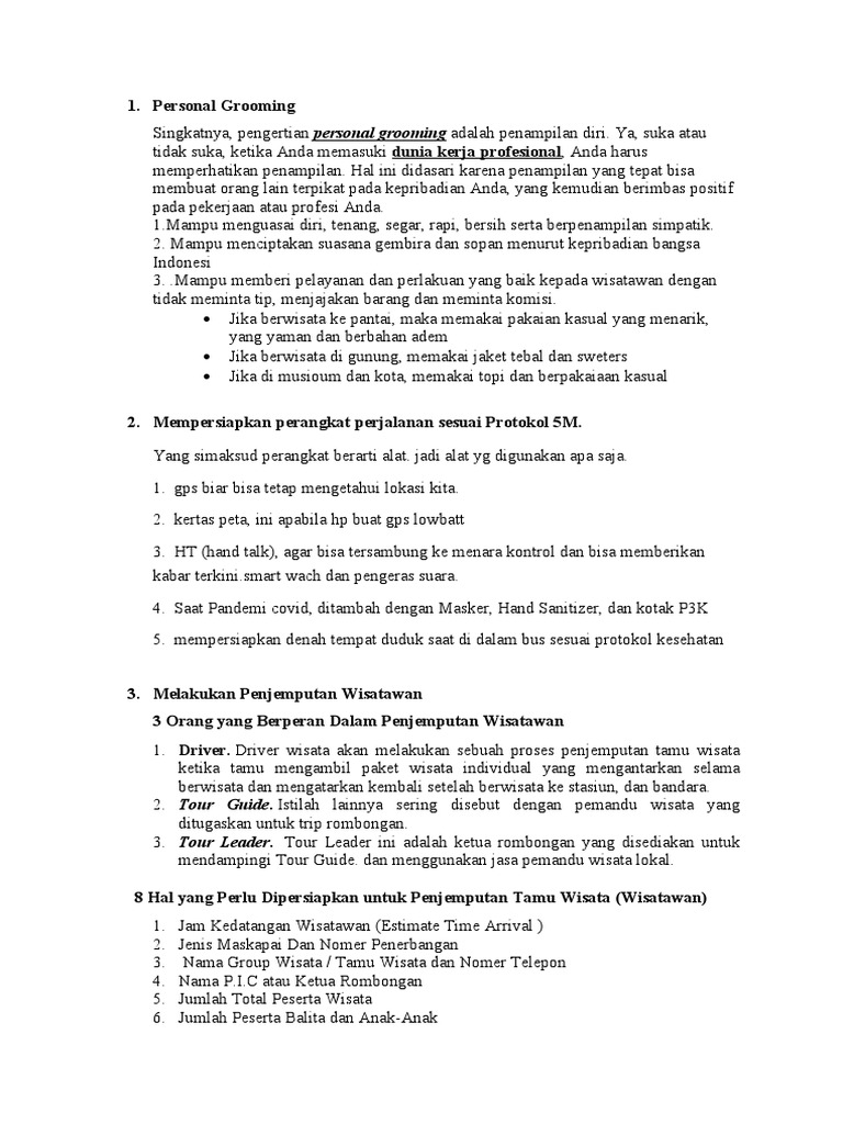 Panduan Personal Grooming Dan Trour Guide | PDF