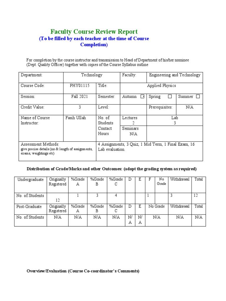 Faculty Course Review: Applied Physics | PDF | Curriculum | Test ...