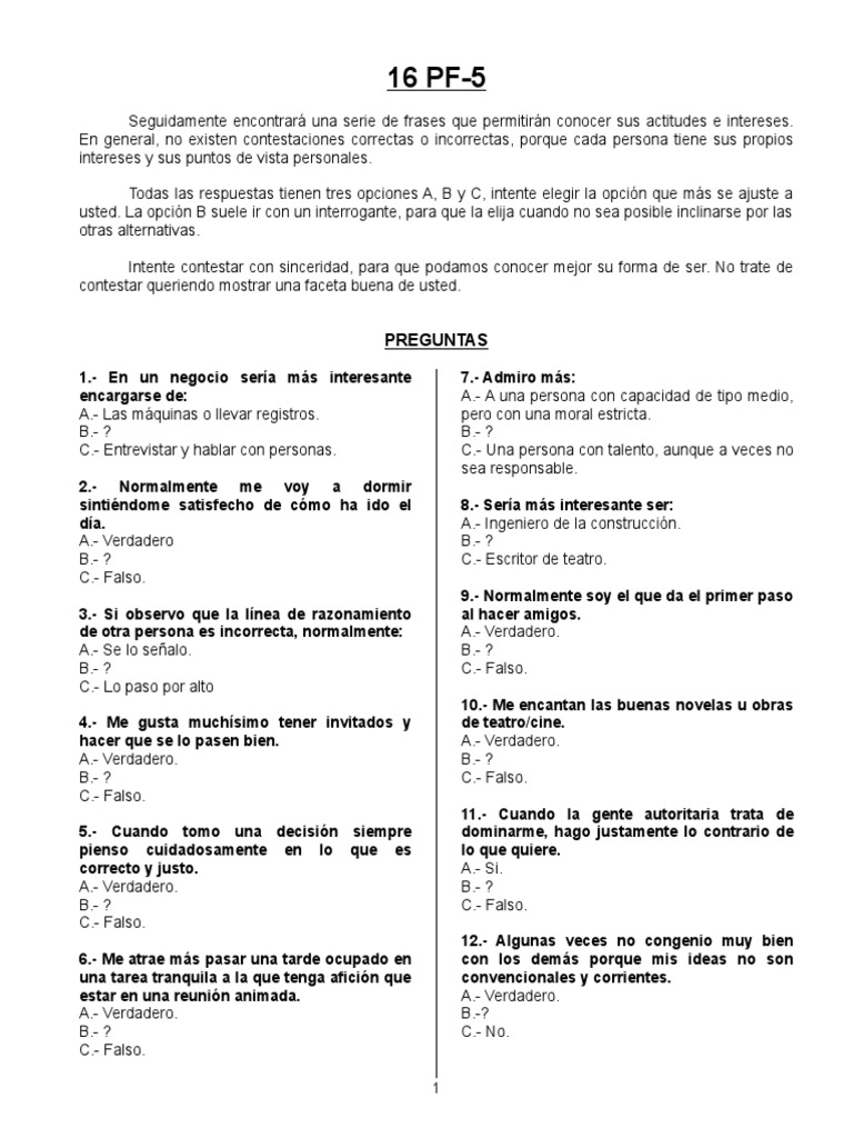 Test 16PF 5 Cuadernillo | PDF