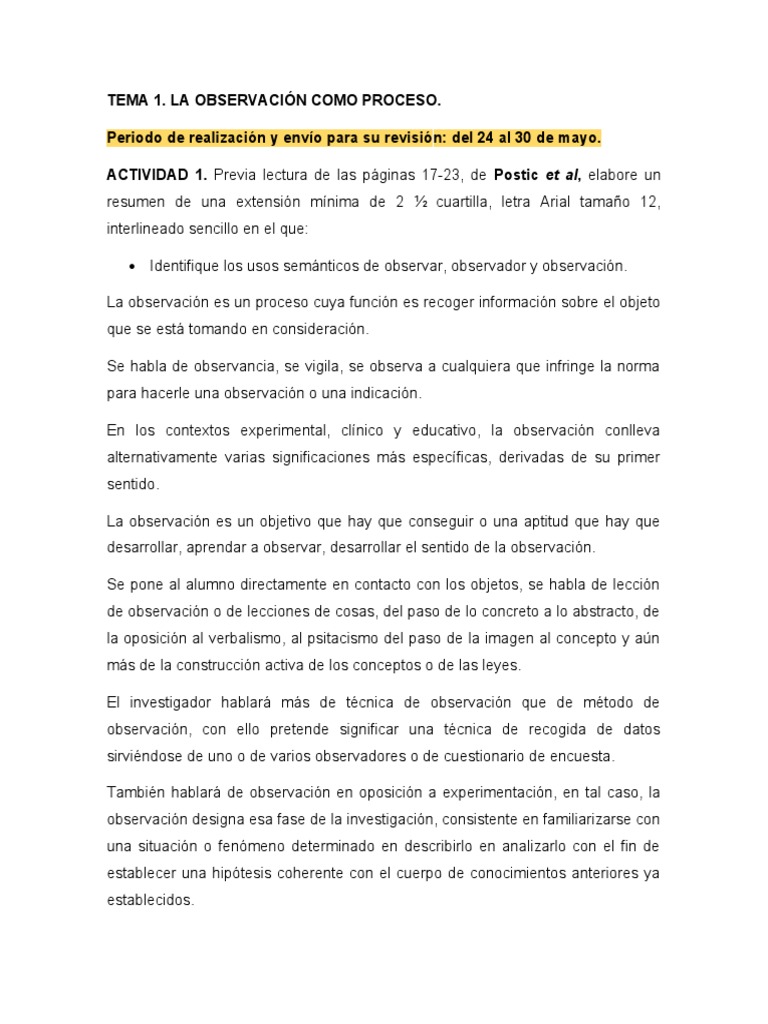 Actividad 1, La Observación Como Proceso | PDF | Atención | Comportamiento