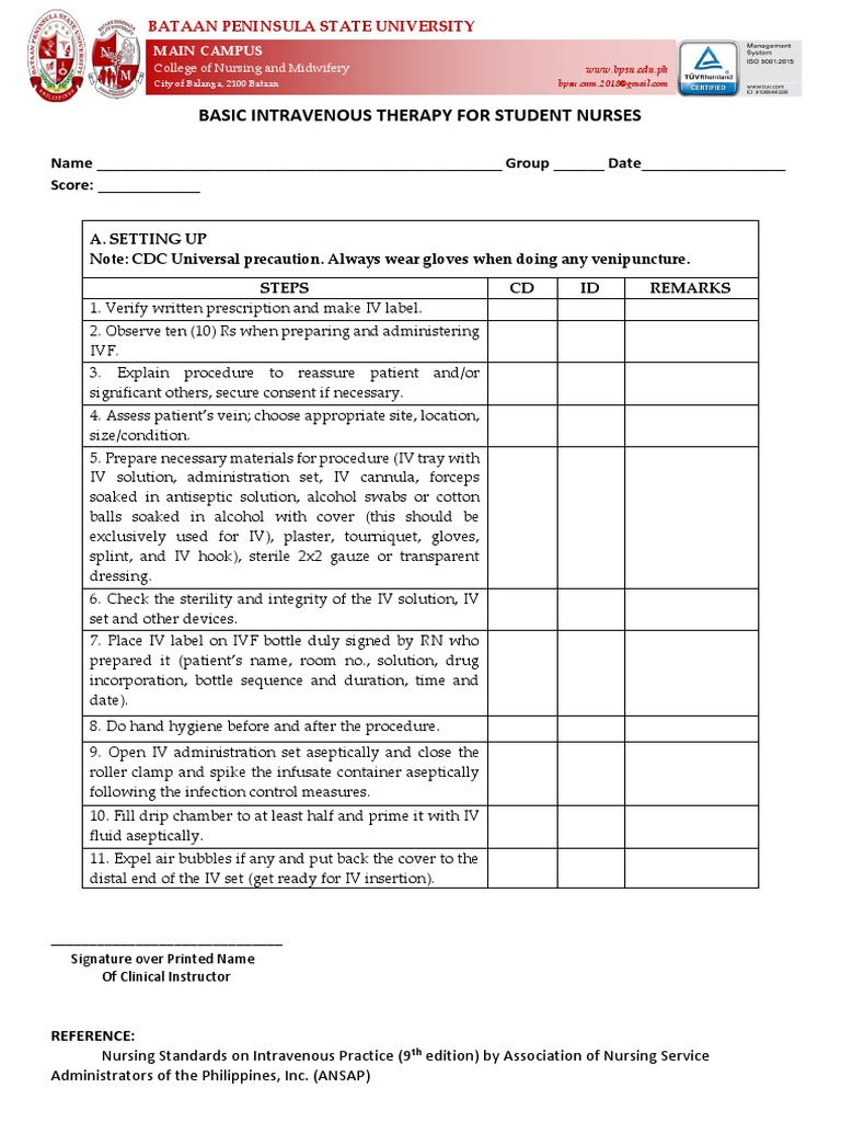 Checklists For Return Demonstration | PDF | Intravenous Therapy ...