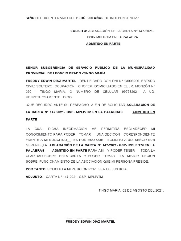 Solicitud de Aclaracion | PDF