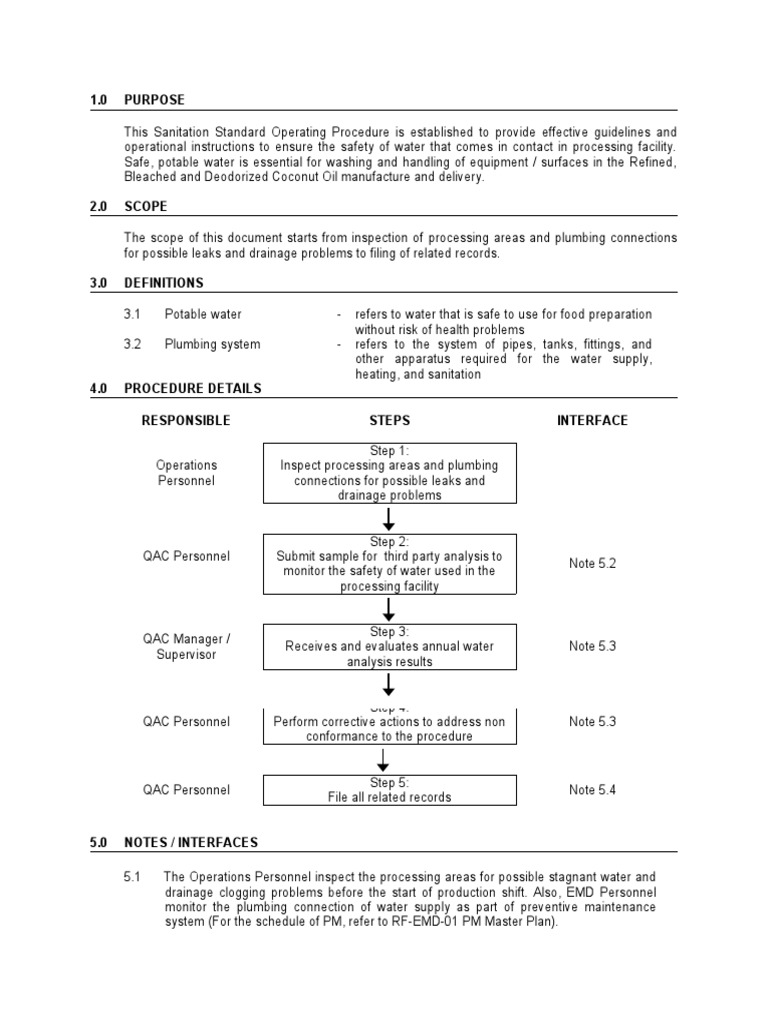 Water Safety SOP for Processing Facilities | PDF | Plumbing | Drinking ...