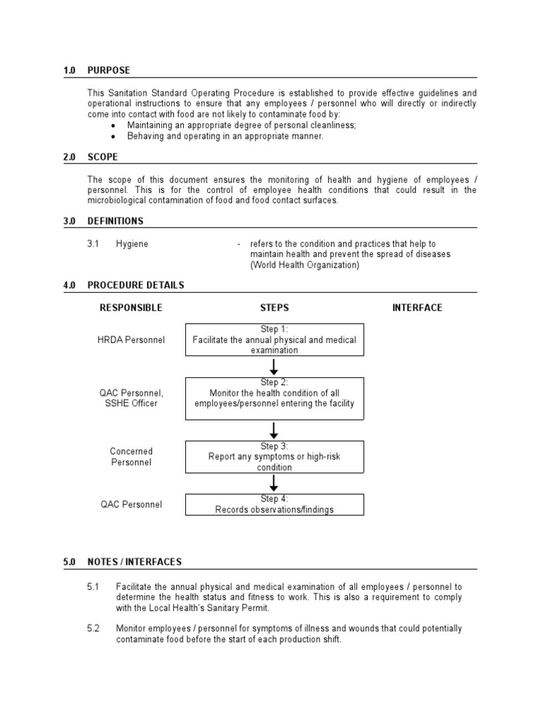 Food Safety Employee Hygiene SOP | PDF | Hygiene | Foods