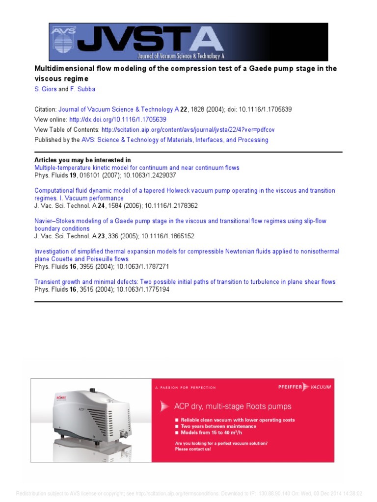 Multidimensional Flow Modeling of The Compression Test of A Gaede Pump ...