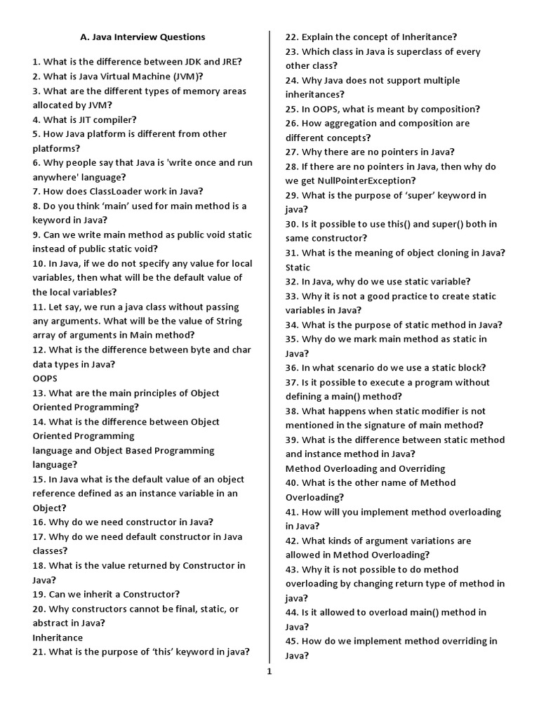Interview Questions Part 1 Pdf Method Computer Programming Class Computer Programming