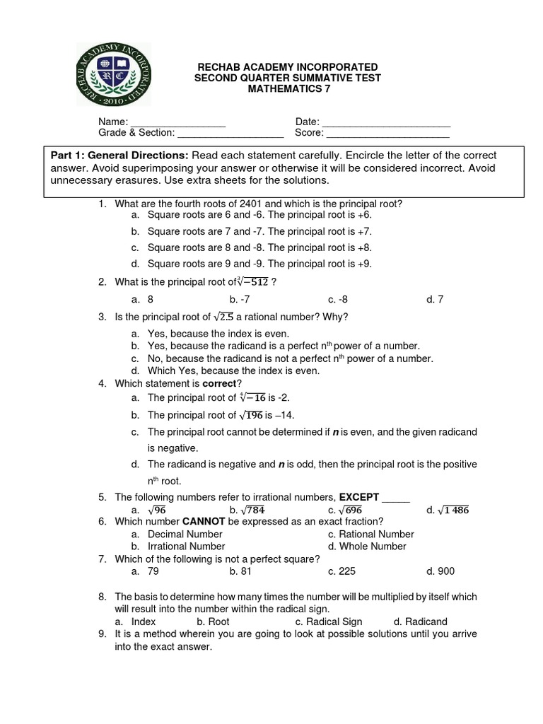 Math 7 Second QTR Summative Test 2021 2022 | PDF | Celsius | Fahrenheit