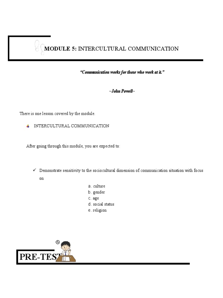 Pre-Test: Module 5: Intercultural Communication | PDF | Cross Cultural ...