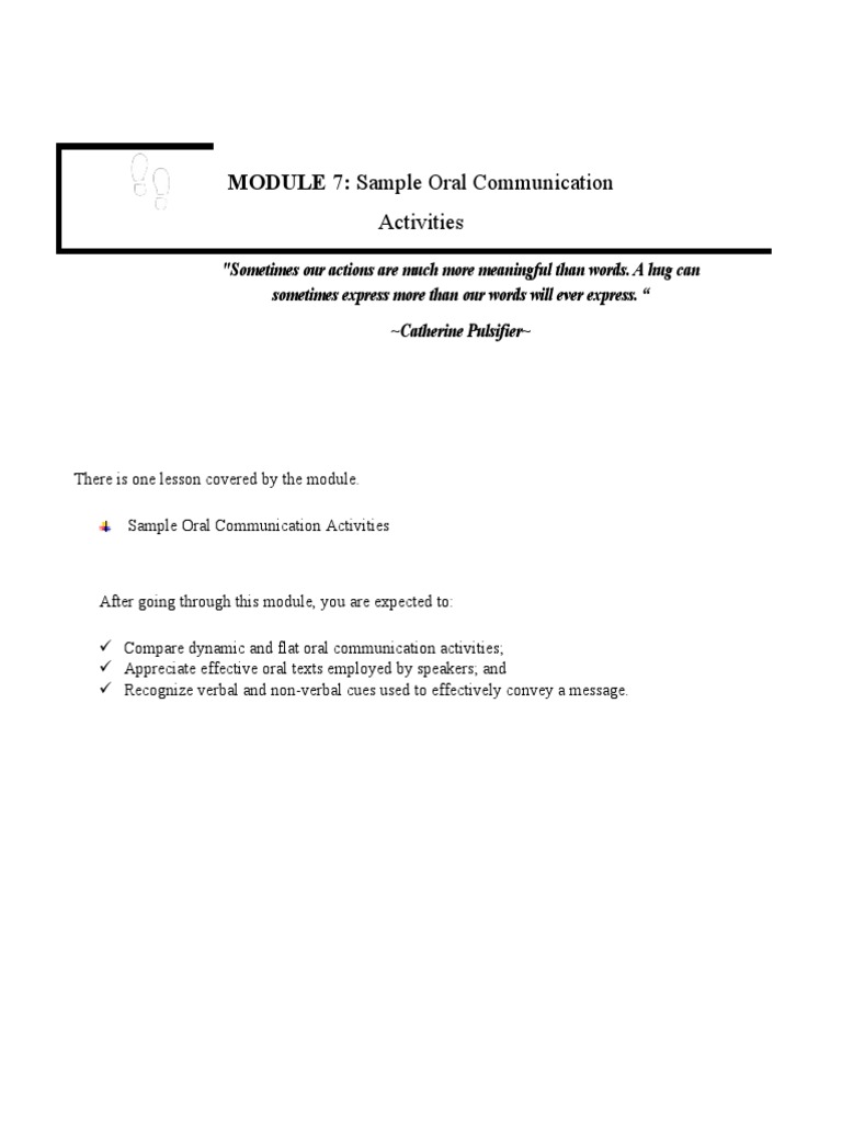 MODULE 7: Sample Oral Communication: Activities | PDF | Nonverbal ...