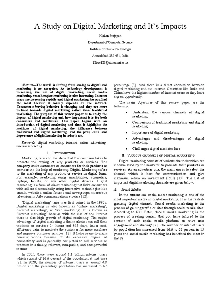 A Study On Digital Marketing and It's Impacts: Abstract-The World Is ...