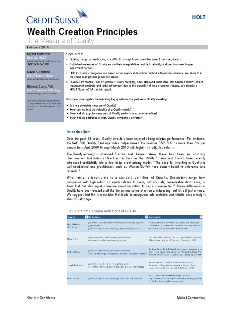 Wealth Creation Principles: The Measure of Quality | PDF | Risk Premium | Investing