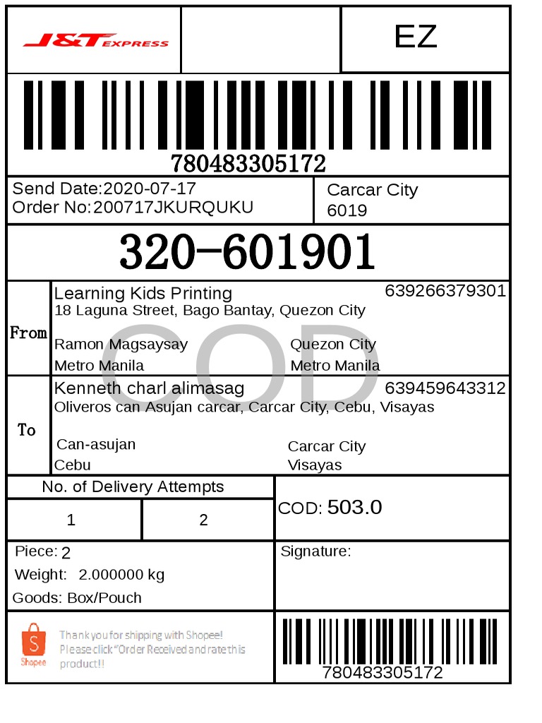 J&T Shipping Details and Tracking Guide | PDF | Metro Manila | Philippines