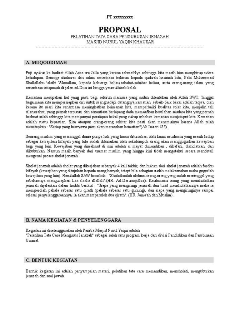 Contoh Proposal Pelatihan Pengurusan Jenazah | PDF