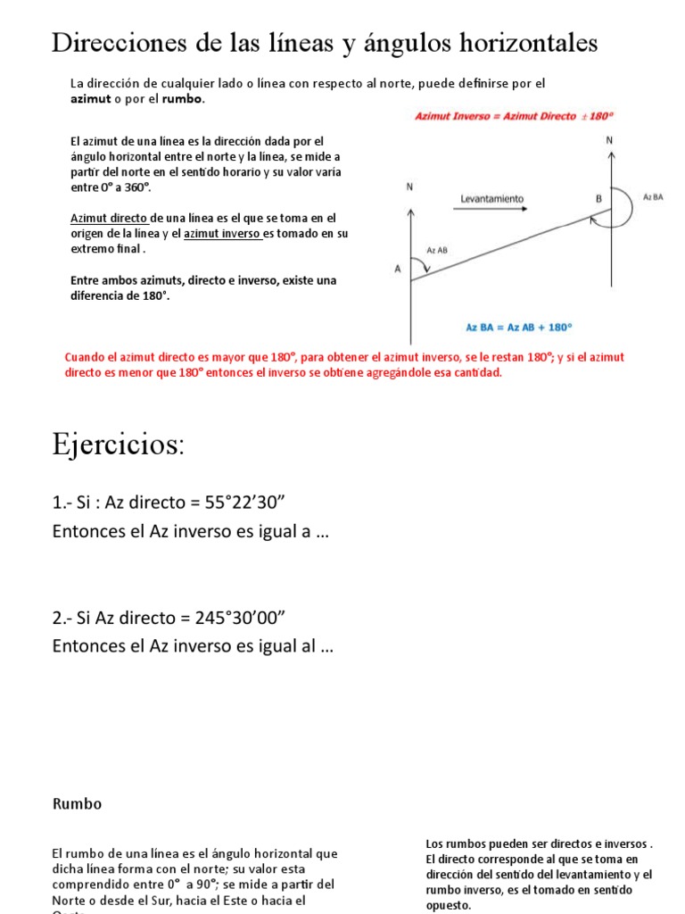 Direcciones y medición de ángulos en topografía | PDF | Azimut | Ángulo