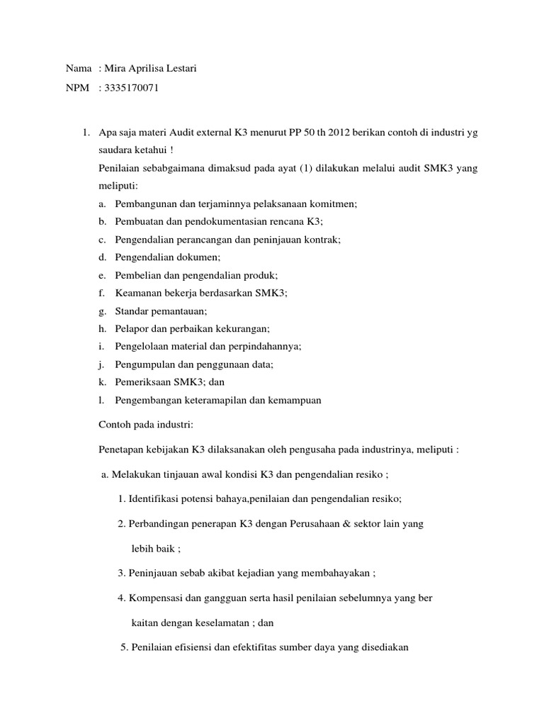 Tugas 4 K3 Mira Aprilisa Lestari | PDF