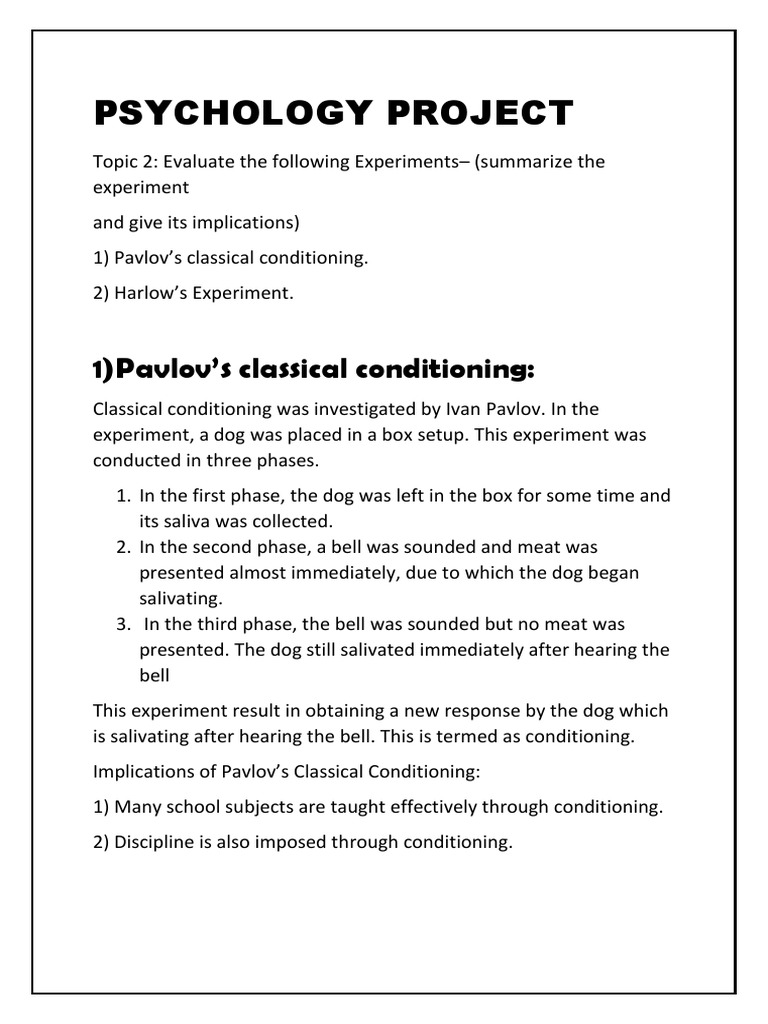 Psychology Project Pavlov's Experiment | PDF