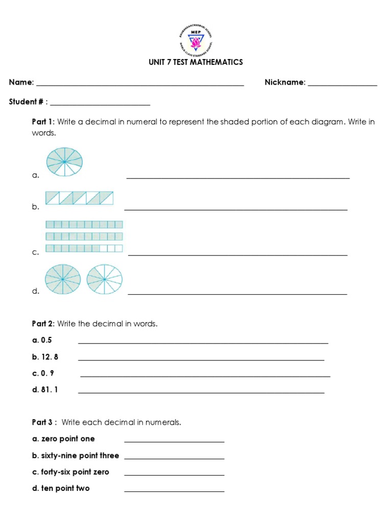 Unit 7 Test Mathematics | PDF | Decimal | Naming Conventions