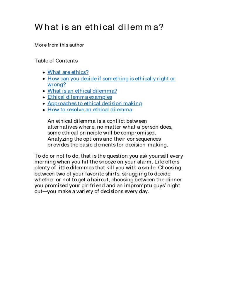 What Is An Ethical Dilemma | PDF | Utilitarianism | Morality